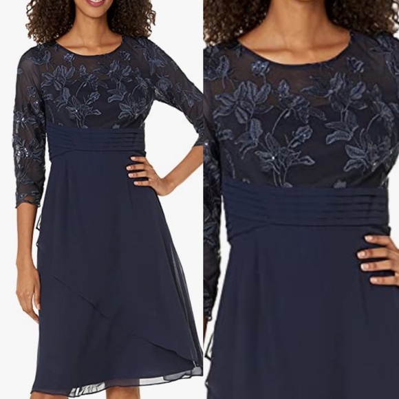 Alex Evenings | Dresses | Alex Evenings Womens Tea Length Embroidered ...